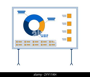 Segmented pie chart on presentation board black and white 2D line ...