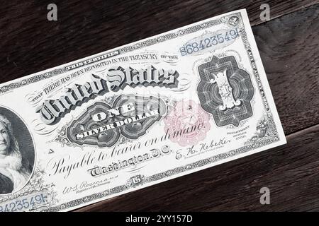 Old west greenback US dollar paper money on wooden background Stock ...