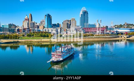 Aerial of Cincinnati Skyline with Riverboat on Ohio River Stock Photo ...