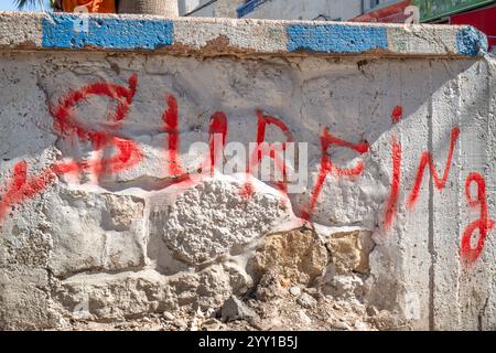 writing surfing on a wall Taghazout City Souss-Massa Morocco Stock ...