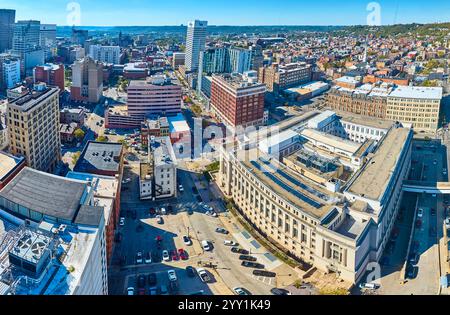 Aerial of Hamilton County Courthouse and Downtown Cincinnati Stock ...