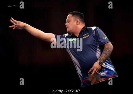 Paolo Nebrida during his first round match against Jim Williams on day ...