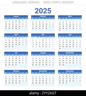 2025 year german calendar. Printable color vector illustration for ...