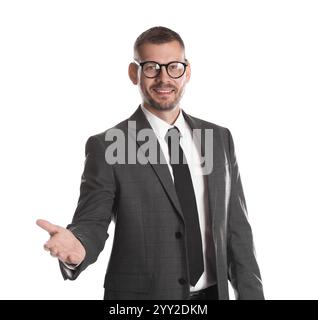 Portrait of banker in glasses on white background Stock Photo - Alamy