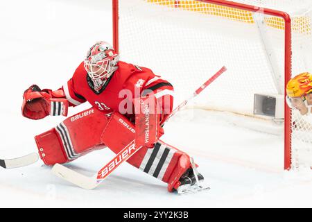 Lausanne, Switzerland. , . Kevin Pasche (goalkeeper) of Lausanne HC #33 ...