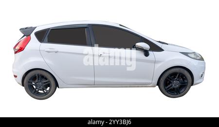 Side view of white hatchback car is isolated on white background with ...