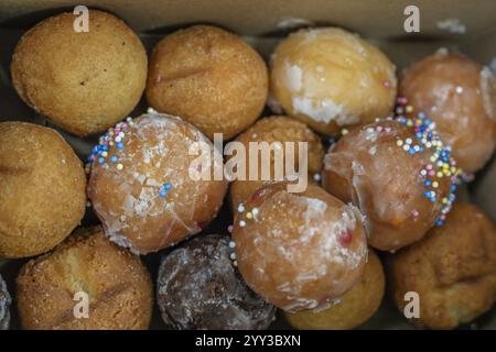 Set of mini size bite size donuts snack Stock Photo - Alamy