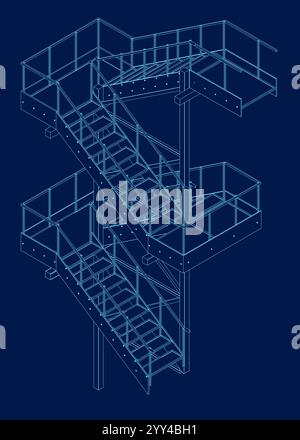 Industrial metal staircase isometric drawing stylized vector ...