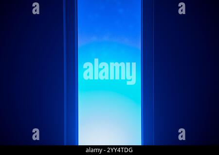 Neon Background. Window with blue backlight at the night club, bar, or ...