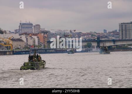Boats and ships of the Serbian Armed Forces River Flotilla with ...