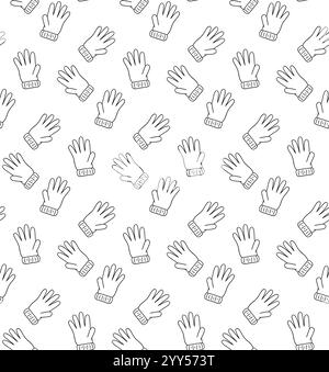 Seamless border of winter gloves. Graphic line Doodle vector ...