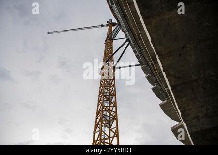 Closeup view of yellow Crane Access Ladder, steel staircase ...