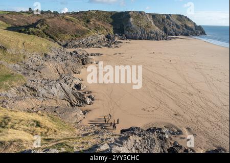 Low tide at Pobbles Beach and the headland of Shire Combe, Gower, Wales ...