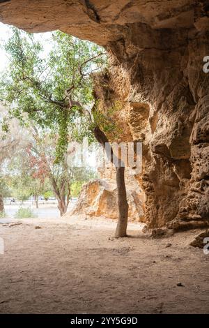 Entrance to an abandoned karst cave closeup. Sinai, Egypt Stock Photo ...