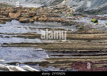 flysch rocks in barrika beach at the sunset Stock Photo - Alamy