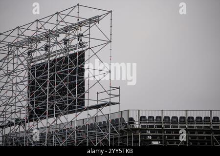 Led screen installed on the stadium before multimedia event. Empty ...