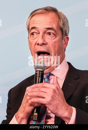 Nigel Farage, party founder and MP Clacton. Reform UK, close up face ...