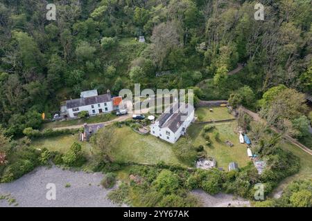 Aerial view of Pwlldu at bottom of Bishopston Valley, Gower, Wales, UK ...