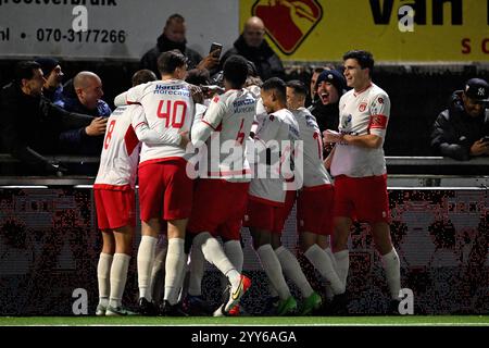 NOORDWIJK - Arantis Roep of VV Noordwijk celebrates the 2-0 during the ...