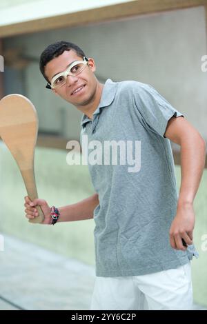 Young Basque man playing traditional Basque accordion, Plaza Nueva ...