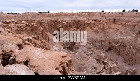 Panoramic photograph of eroded clay soils at Cathedral Gorge State Park ...