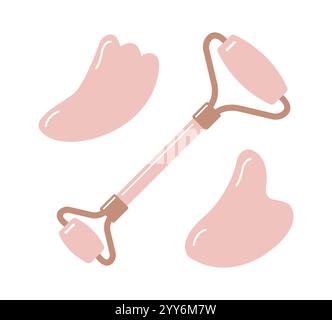 Rose facial roller icon cartoon vector. Face skin. Spa health Stock ...
