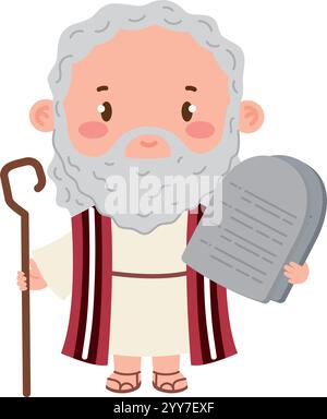 Vector cartoon illustration of Moses holding staff from religious Bible ...