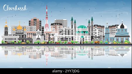 Cherkessk Russia city skyline with color buildings isolated on white ...
