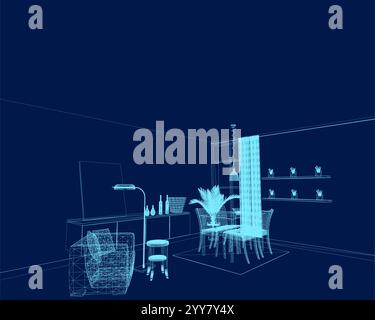 A set of furniture and decor wireframe to create a living room interior ...