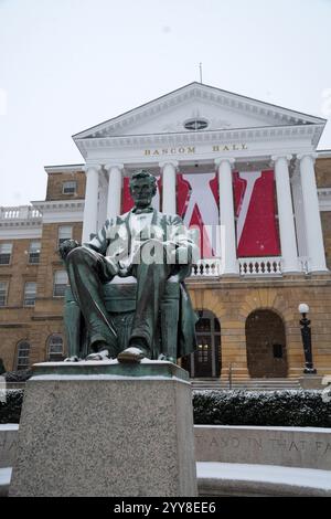 A general overall view of Abraham Lincoln statue in the snow at Bascom ...