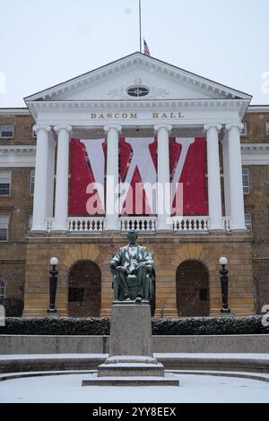 A general overall view of Abraham Lincoln statue in the snow at Bascom ...