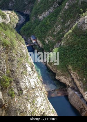 Narrow gorge of Piva river canyon close to the high road bridge over ...