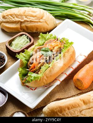 Homemade Vietnamese Banh Mi Sandwich with Pork and Veggies Stock Photo ...