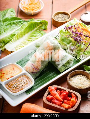 Garden fresh spring rolls filled with colorful nasturtium edible ...