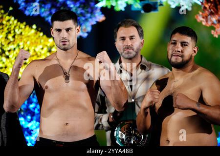 Andrii Novytskyi (left) and Edgar Ramirez during a weigh-in in Riyadh ...