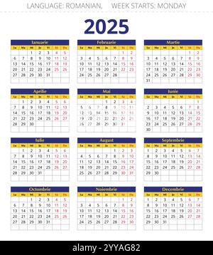 2025 romanian calendar. Printable, editable vector illustration for ...