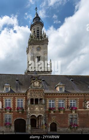 Hesdin, France: Town hall with belfry dating from the 16th century. The ...