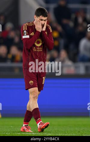 Matias Soule of AS Roma looks dejected during the UEFA Europa League ...