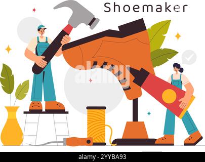 Shoemaker Profession Vector Illustration featuring the Process of Shoe ...