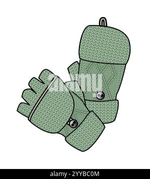knitted mittens gloves technical drawing vector template Stock Vector ...