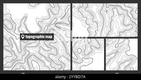 Colorful topographic map sets with contour lines. Geographic terrain ...