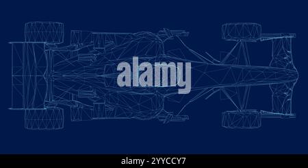 Wireframe of a F1 race car. Formula 1 Vector blueprint isolated on a ...