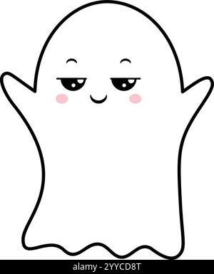 Ghost cartoon character. Cute outlines isolated flying ghost under ...