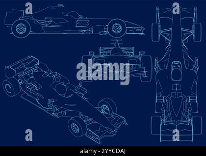Contour of a F1 race car. Formula 1 Vector blueprint isolated on a blue ...