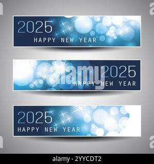 Set of Blue Bubbly Horizontal Christmas, Happy New Year Headers or ...