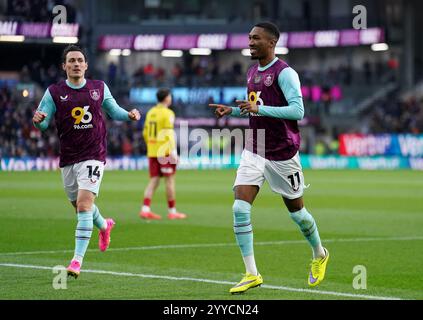 Burnley’s Jaidon Anthony celebrates his sides first goal which was an ...
