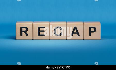 Recap symbol. Wooden cubes with word Recap.Recap concept. Copy space ...