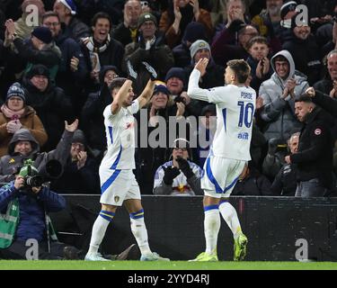 Manor Solomon of Leeds United scores to make it 1-0 during the Sky Bet ...