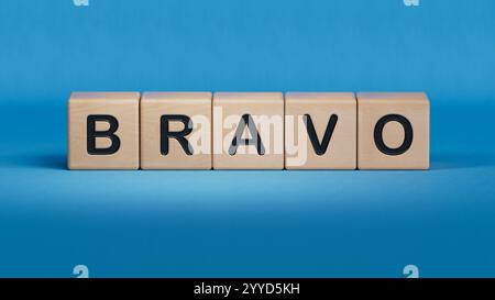 The word bravo appearing wooden cubes. Education concept.close up of ...