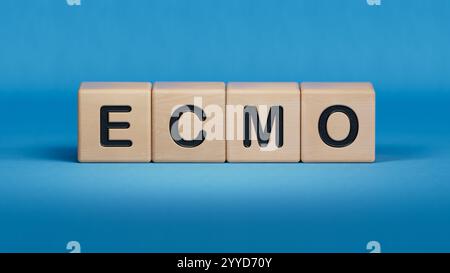 The word ecmo is written on wooden cubes . Medical concept.close up of ...